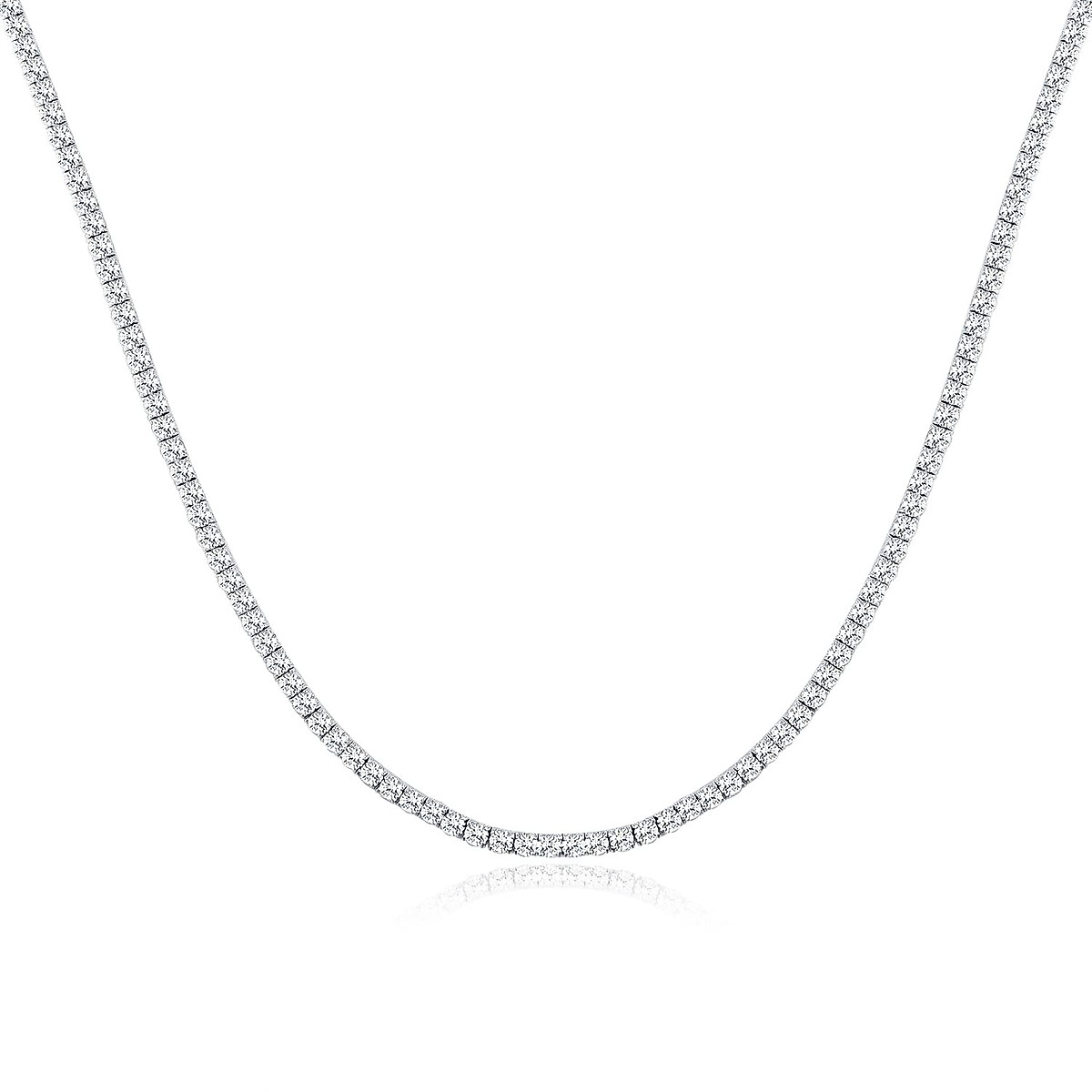 Tennis Necklace 925 Sterling Silver| 3mm Round Cubic Zirconia Cut Faux Diamond Tennis Chain for Women and Men Bridal Wedding Jewelry 16 inches