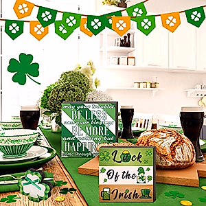 3 Pieces St. Patrick's Day Wood Decors Box Signs Irish Rustic Tabletop Decor Wood Block Plaque Shamrock Tiered Tray Decor May Your Blessings Luck of the Irish for St. Patrick Home Table Decorations