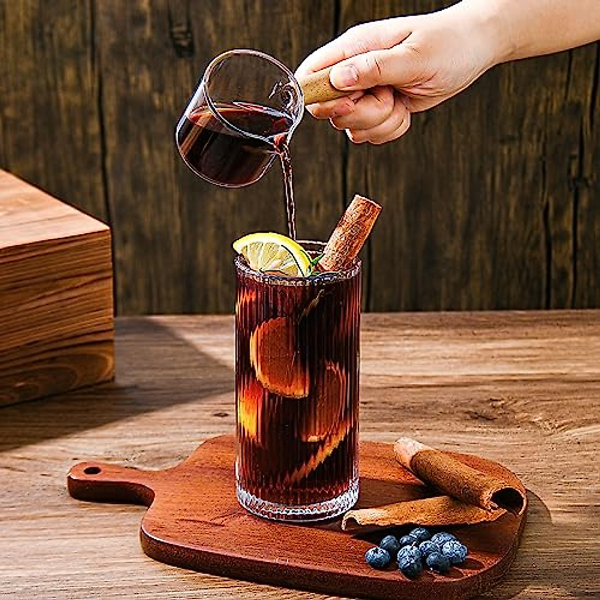 ZMOWIPDL Ribbed Glassware Vintage Drinking Glasses with Straws Set of 6,Clear Fluted Ripple Glass Cups 12.5oz,Ribbed Iced Coffee Cups for Cocktail, Whiskey, Beer, Juice, Water