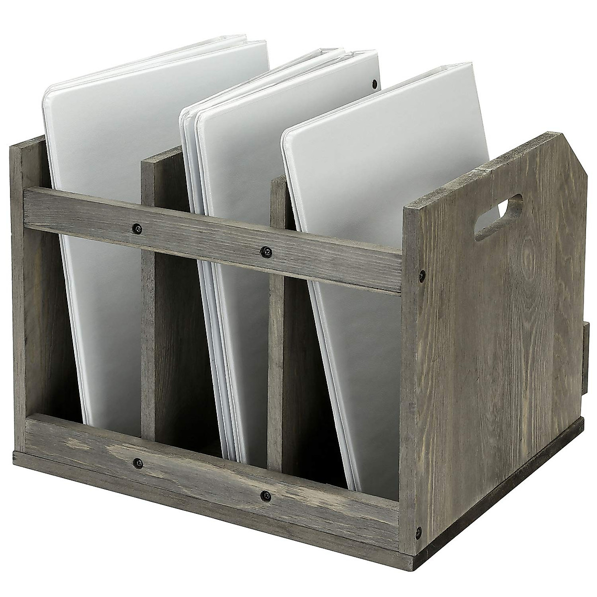 MyGift Vintage Gray Solid Wood Office Desktop Document Organizer, Desk File Folder and Binder Rack with 3-Compartments and Chalkboard Labels