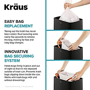 Kraus KTCS-10MB GarbagePro Rectangular 13 Gallon Hands-Free Motion Sensor Trash Can Battery Operated in Matte Black Finish with SoftShut Touchless Lid