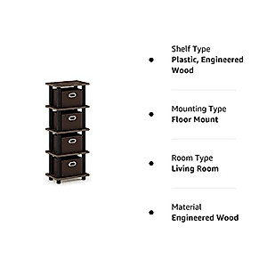 FURINNO Turn-N-Tube 4-Bins System Rack, Columbia Walnut/Black/Dark Brown
