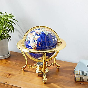 Unique Art 10-Inch Tall Table Top Blue Crystallite Ocean Gemstone World Globe with Gold Tripod Stand