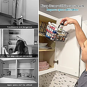 HOUSE AGAIN Pull Down Kitchen Cabinet Organizer, Drop Down Spice Rack Easy Reach for Pantry/Cabinet/Cupboard, Sliding Out Storage Basket for Upper Cabinet, Pull Out Drawer, Black