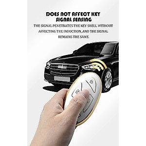 SANRILY Golden-Edge 7 Button Key Fob Cover for Hyundai ioniq 6 2023 Smart Key Keyless Full Coverd Key Case Shell with Bling Leather Keychain Beige