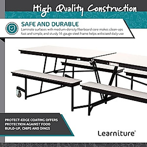 Learniture Mobile Bench Cafeteria Table for Schools and Lunch Rooms, Heavy-Duty Rolling Cafeteria Table with Benches and Casters, Gray/Black