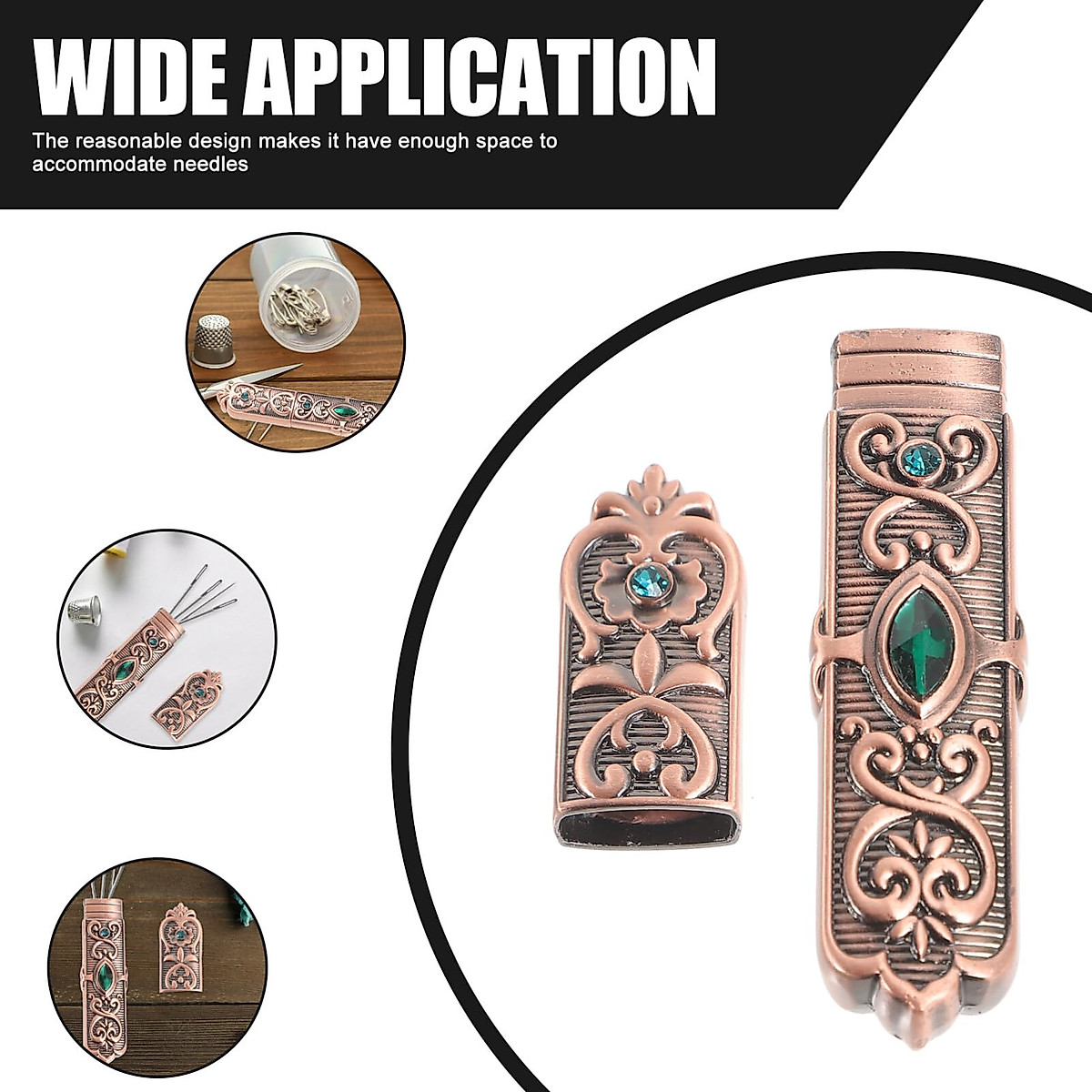 EXCEART Needles Holder Retro Diamond-Encrusted Thickened DIY Storage Household Needle Storage Device (New Diamond-Encrusted -honggu) Needle Case Threading Needle Zinc Alloy Vintage