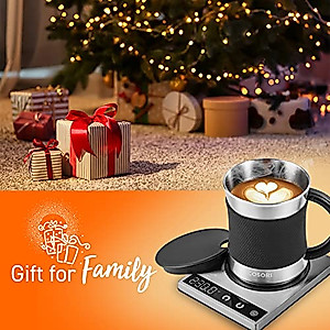 COSORI Coffee Mug Warmer & Mug Set, Beverage Cup Warmer for Desk Home Office Use, Coffee gifts, Electric 24 Watt, Touch Tech & LCD Digital Display, 304 Stainless Steel, 17 oz, Mug lid