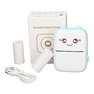 ANGGREK Photo Printer, Mini Thermal Printer Thermal Printing 200 Dpi Resolution Blue 1000 MAh Capacity USB Charging with Printing Paper for School