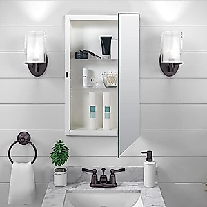Zenna Home Frameless Mirror Medicine Cabinet, 16" W x 26" H, Made for Recessed or Surface Mount, Powder Coated Steel Body, with Beveled Edge Mirrored Door and 2 Storage Shelves