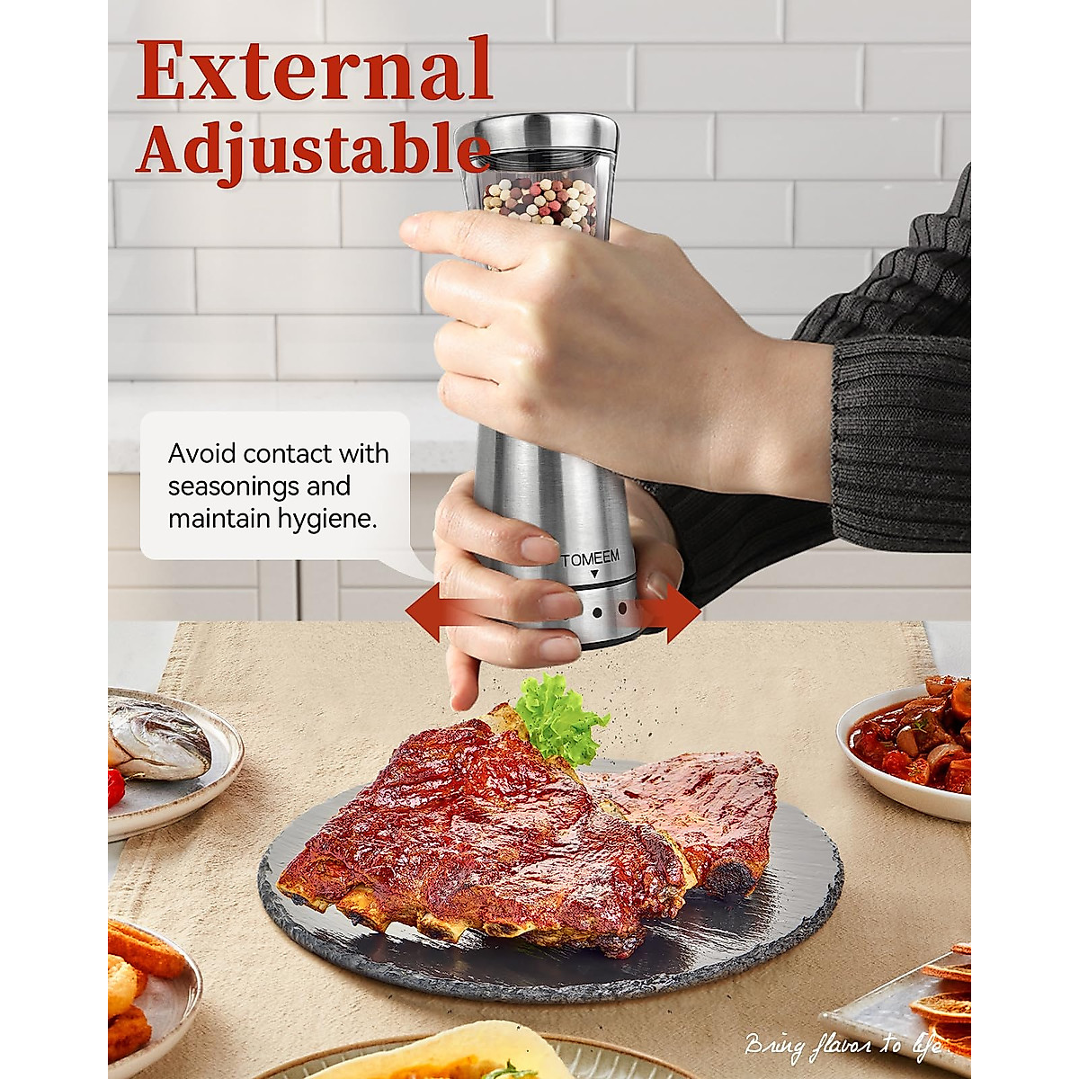 Electric Salt and Pepper Grinder Set with Storage Base, Stainless Steel Rechargeable Salt and Pepper Grinder Set with 4.5 oz Large Capacity, 1.8" Wide Mouth, Adjustable Coarseness, Ideal for Kitchen