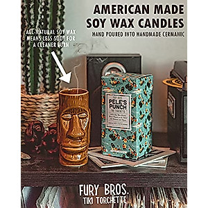 Tiki Torchette Candles from Fury Bros. | A 70-Hour Transport to The Tropics | Polynesian Painkiller - Pineapple, Coconut Cream, and Rum |Soy Wax, Vegan Friendly | Hand Poured in The USA, 12 oz