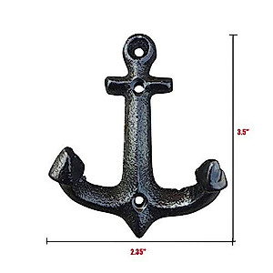 Facaler Nautical Cast Iron Ship Anchor Weathered Nautical Wall Hooks Coat Hook, Screws Included (5 PCS)