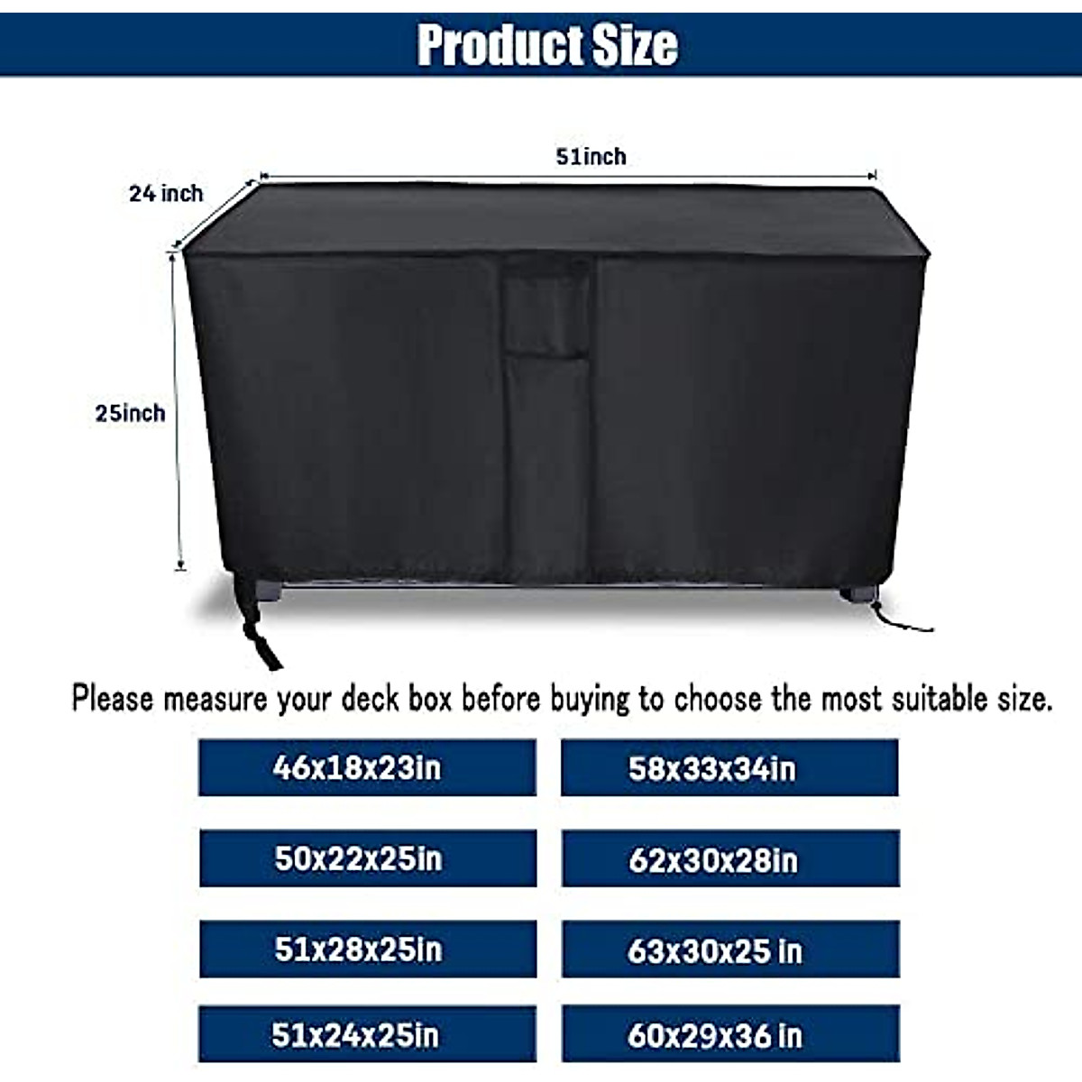 Kingling Deck Box Cover, Outdoor Storage Box Cover for Keter XXL 230 Gallon Deck Box Waterproof Outside Storage Bench Deck Boxes Covers Black (58" L x 33" W x 34" H)
