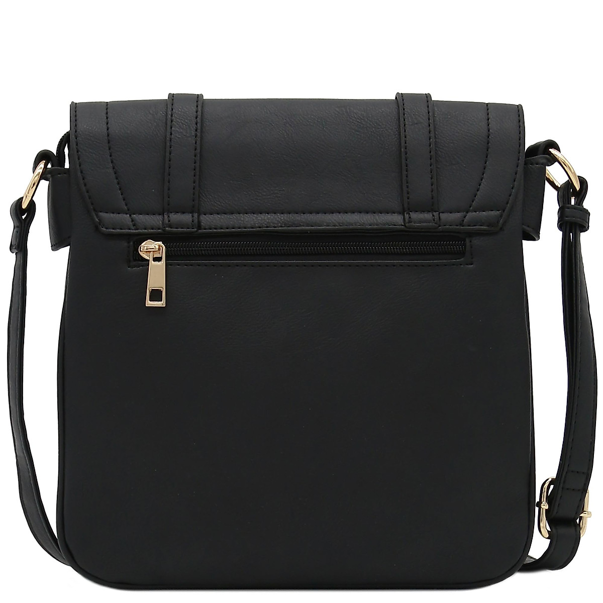 ALYSSA Double Compartment Large Flapover Crossbody Bag with Colorblock Straps (Black/Brown)