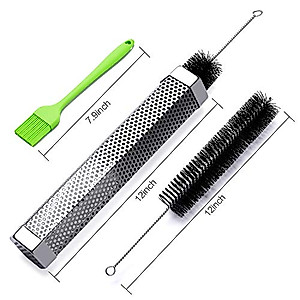 Pellet Smoker Tube -12" Stainless Steel Wood Tube Smoke for Cold/Hot Smoking for All Electric, Gas, Charcoal Grills or Smokers - Ideal for Smoking Cheese, Fish, Pork, Beef, Nuts, Bonus Brush