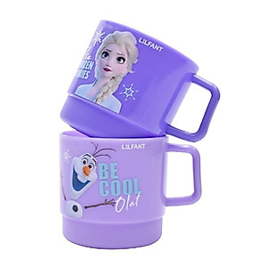 Lilfant Set of 2, Frozen Elsa Princess Mug, Plastic Cup with Handle, 250ml, Purple