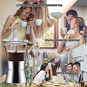 SIXAQUAE Greca Moka Induction Stovetop Espresso Maker,Glass-top & Stainless Steel Espresso Moka Pot,Classic Italian coffee maker,240ml(6cup)