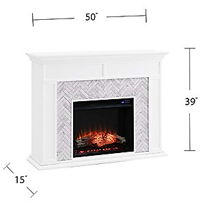 SEI Furniture Torlington Marble Tiled Touch Screen Electric 50" Fireplace w/Remote Control - White/Gray Marble