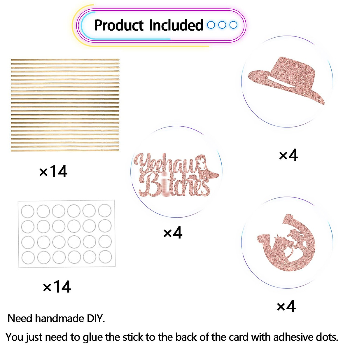 12Pcs Rose Gold Cowgirl Decorations Western Centerpieces for Tables, Yee Haw Bitches Table Topper, Western Cowgirls Centerpieces Sticks, Western Bachelorette Birthday Party Supplies