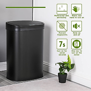Kitchen Trash Can 13.2 Gallon Garbage Can with Odor Control System, Automatic Touch Motion Sensor Trash bin with Lid, Stainless Steel Silent Waste Bin for Home Office Bedroom, 50 Liter (Black)