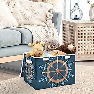 innewgogo Wheel Ship Anchors Storage Bins with Lids for Organizing Cube Cubby with Handles Oxford Cloth Storage Cube Box for Pets Toys