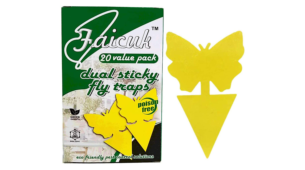 Faicuk Dual-Sided Yellow Sticky Fly Traps for Plant (20 Pack Butterfly ...
