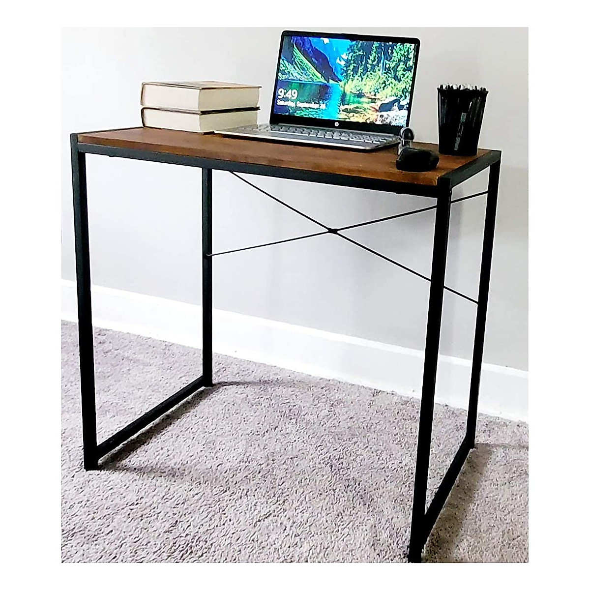 eHemco 30 Inch Small Computer Desk for Home, Office, Study in Black, Rectangular Top and Silver Legs
