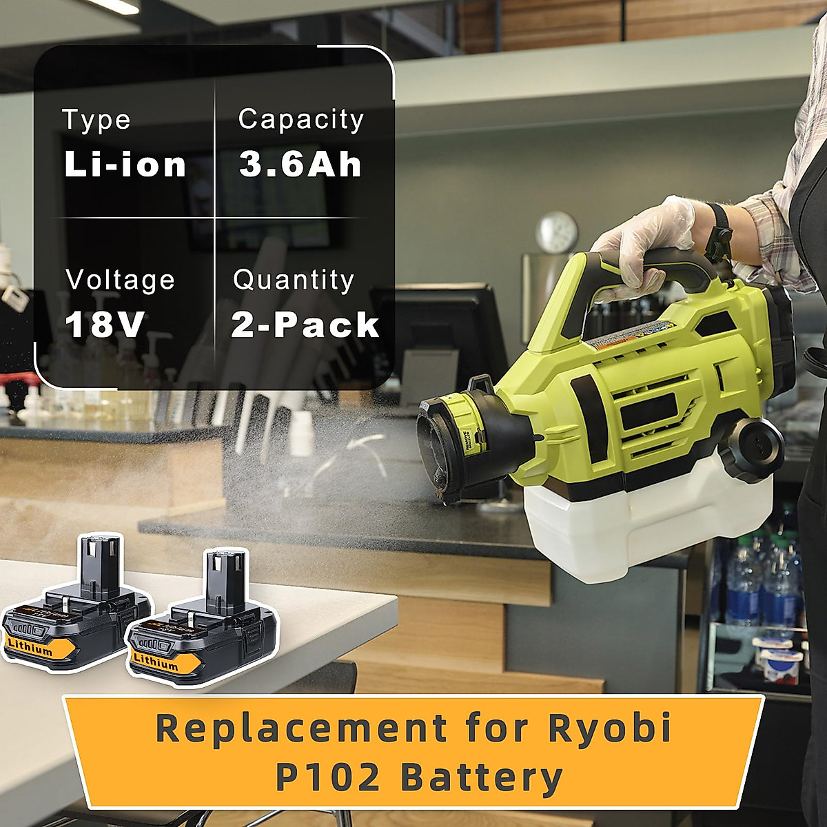 Masione 2Pack 3600mAh P102 Replacement for Ryobi 18V Battery Lithium ion ONE Plus P102 P103 P105 P107 P108 P109 P104 Compatible with Ryobi 18 Volt Cordless Tools Drill Weed Eater Edge Trimmer Battery