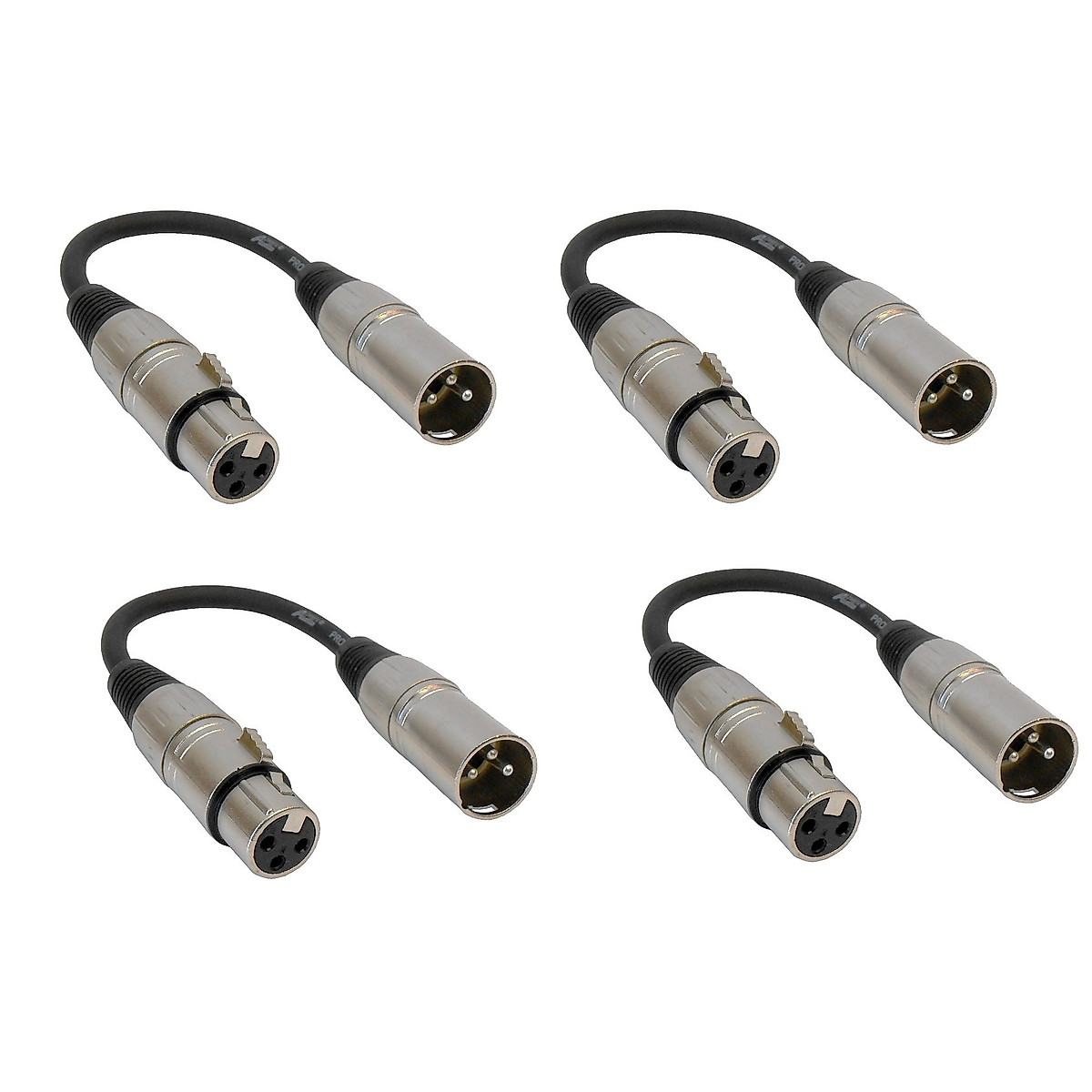 Audio2000'S ADC203NX4 4-Pack XLR Male to XLR Female Balanced Audio Patch Cables- 6 Inches (Tip to Tip)