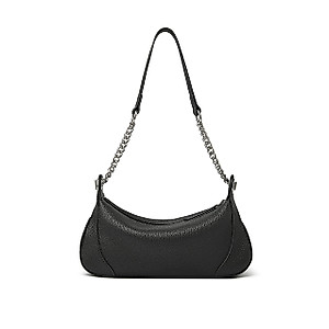 DORIS&JACKY Small Goatskin Leather Shoulder Bag With Metal Chain (1-Black)