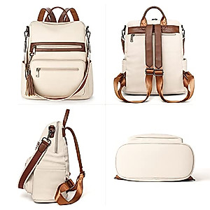 Telena Womens Backpack Purse Vegan Leather Large Travel Backpack College Shoulder Bag with Tassel Beige-Brown