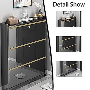 Shoe Cabinet with Doors, Shoe Storage Cabinet with 3 Flip Drawers for Entryway, Wood Narrow Shoe Rack, Tall Shoe Shelf for Living Room Porch Hallway, Black