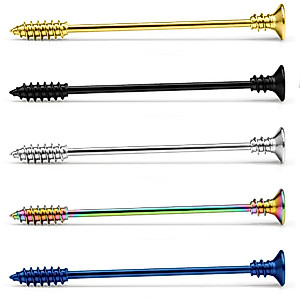 Ruifan Assorted Color Screw Industrial Barbell Earring 14 Gauge Cartilage Body Piercing 1.5 Inch(38mm) Lot of 5