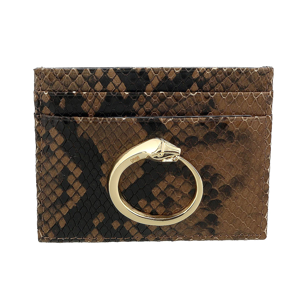 ROBERTO CAVALLI Class Taupe Millie Deluxe Snake Textured Credit Card Holder for womens