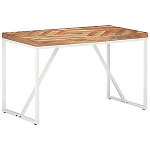 GOLINPEILO Dining Table Solid Acacia and Mango Wood, Kitchen Table of 47.2" x 23.6" x 29.9", Rectangular Dining Table, Industrial Design, with White Powder-Coated Steel Legs -AA