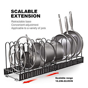 Pot cover frame, Pots and Pans Organizer，pot storage frame, retractable kitchen shelf, adjustable spacing, versatile tabletop for various pots and pans, perforated free sitting pot cover frame
