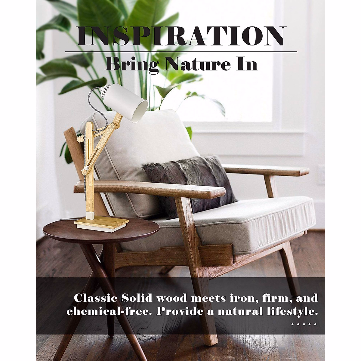 ELYONA Wireless Charging White Desk Lamp, Touch Control Rubber Wood Table Lamp with USB Charging Port, Swing Arm Reading Task Lights for Office, Dorm, Living Room Bedroom, Farmhouse, Bulb Included