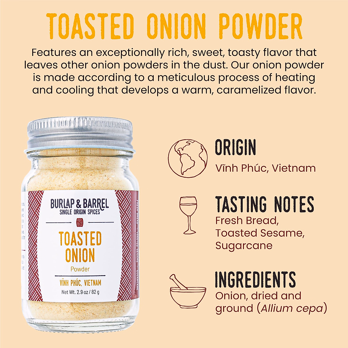 Burlap & Barrel Toasted Onion Powder – Rich, Savory-Sweet Flavor – Flavorful Onion Seasoning for Cooking – As Seen On Shark Tank - 2.9oz Glass Jar