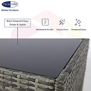 Furnivilla 4 Pieces Patio Furniture Sets Outdoor Furniture PE Wicker Patio Set Patio Conversation Set Balcony Furniture with Cushions and Table for Yard,Pool or Backyard(Grey-Grey)