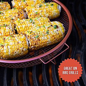 Chef Pomodoro Copper Crisper Tray, Air Fryer Tray for Oven, Deluxe Air Fry in Your Oven, 2-Piece Set, Air Fryer Baking Pan, Air Fryer Basket for Oven (Round- Large)