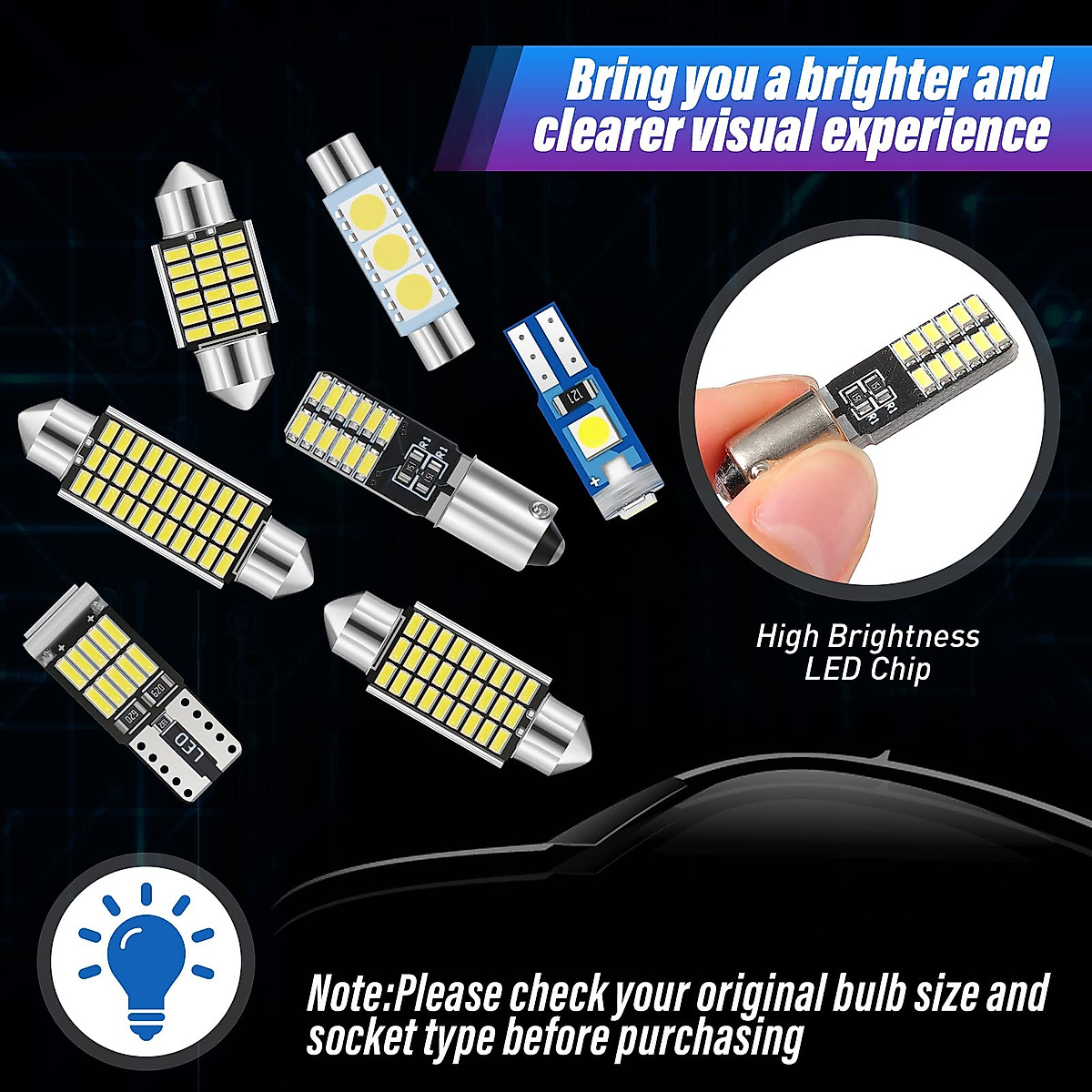 Tallew 42 Pieces Interior Car LED Dome Light 28 mm 31 mm 36 mm 41 mm BA9S T5 T10 Bulb Kit LED Dome Light for Car Interiors Map Dome Trunk Cargo Door Courtesy License Plate(White)