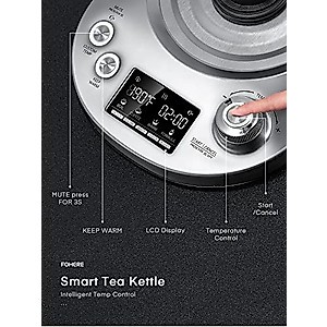 Electric Tea Kettle with 9 Presets, FOHERE Glass Kettle with Removable Infuser, 140℉ to 212℉ Precise Temperature Control, 1200W, 1.7L, Borosilicate Glass | Stainless Steel