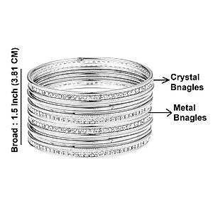 Efulgenz Boho Vintage Antique Gypsy Tribal Indian CZ Crystal Oxidized Silver Plated Bracelets Bangle Set Jewelry (18 Pc)