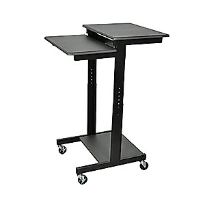 Luxor Adjustable Height Multipurpose Lightweight Rolling Presentation Workstation with 3 Shelves - Black, Perfect for School, Classroom, Office and More