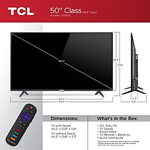 TCL 50-inch Class 4-Series 4K UHD Smart Roku LED TV - 50S435, 2021 Model
