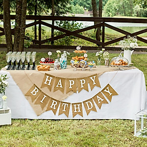 Anwyll Happy Birthday Banner,Burlap Birthday Banner Bunting,Pre-Strung Happy Birthday Party Decorations,Rustic Happy Birthday Banner Sign for Women Men Birthday Celebration Party Decor Indoor Outdoor