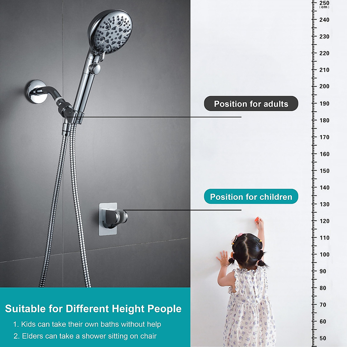 GwernKB Strong Adhesive and Waterproof Shower Head Holder for Handheld Showerhead Adjustable No Drilling Wall Mount Bracket for RV Kids Bathroom Shower,Fix Firmly and Use Conveniently
