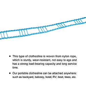 uxcell Portable Clothesline, 32.8ft Nylon Windproof Non-Slip Washing Line Rope for Courtyard Outdoor Travel Camping Laundry Drying, Blue