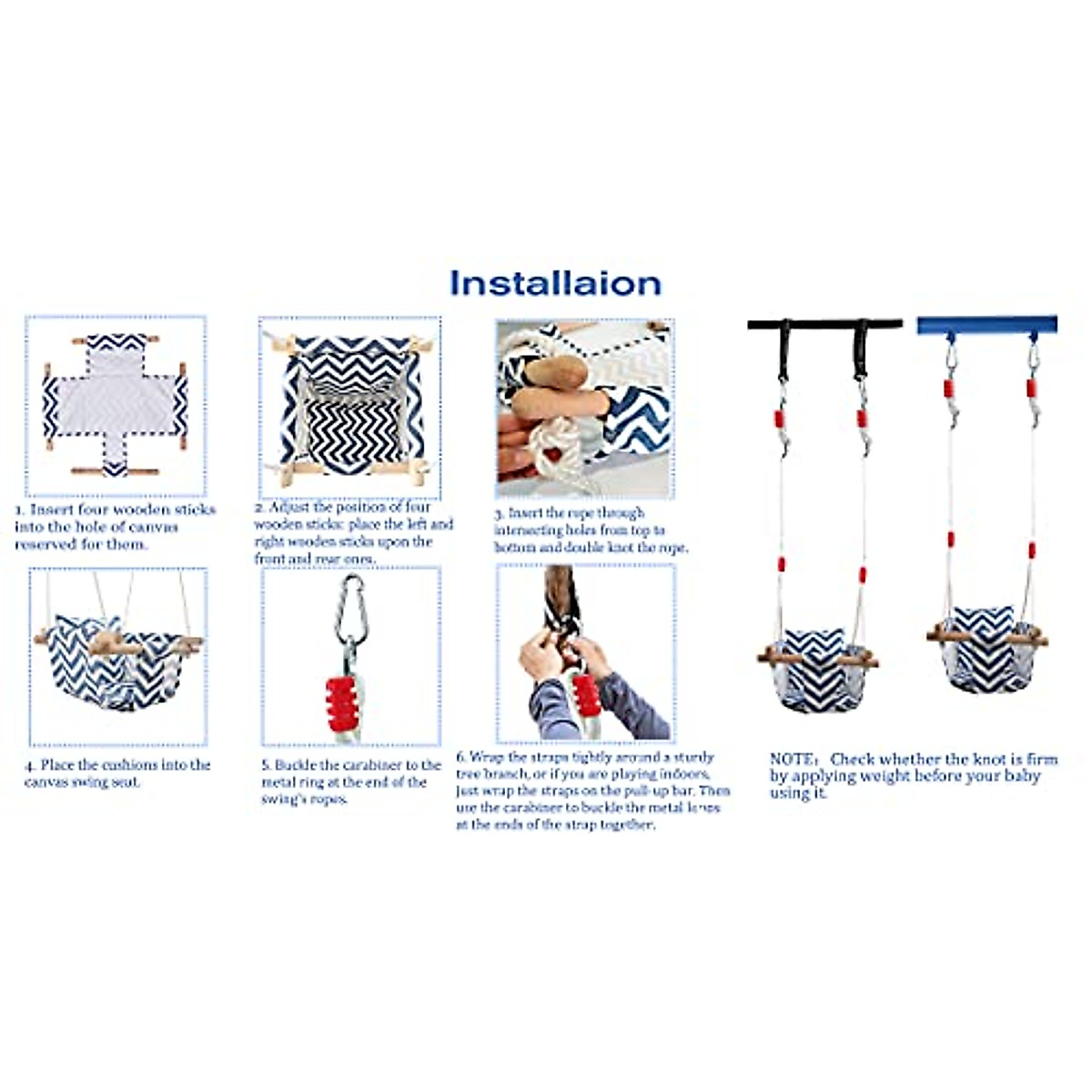 Secure Baby Hanging Swing Seat Chair for Toddler, Baby Swings for Infants, Baby Swing Outdoor Indoor Swing for Toddlers, Canvas Toddler Swing With Soft Backrest Cushion and PE Rope, Baby Hammock Chair